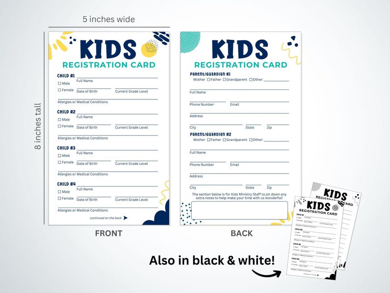 Kids Ministry Registration Card, Children's Ministry Registration, Kids ...