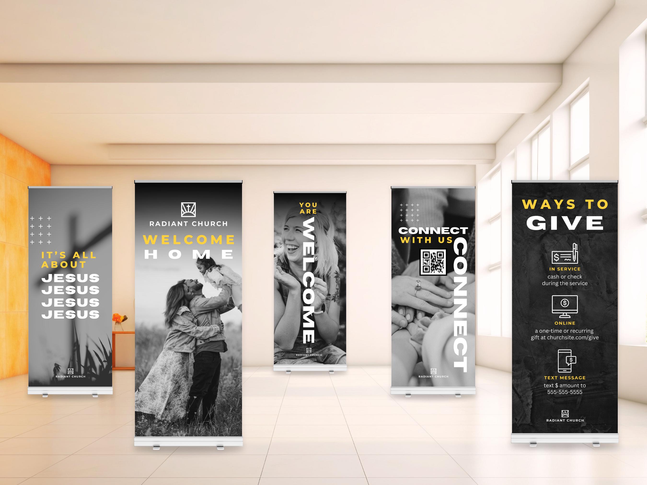 Church Retractable Banner Canva Template Black and White Banner ...