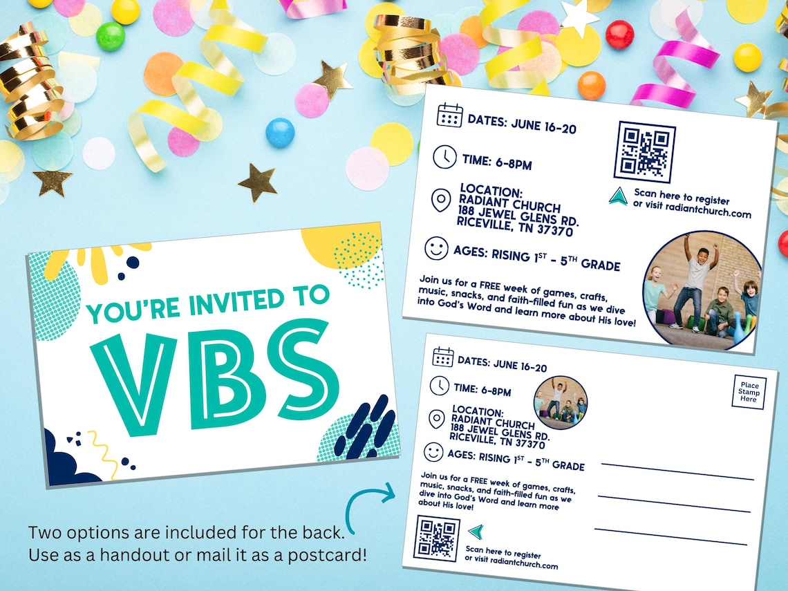 VBS Flyer, VBS Invite Card in Bold Bright Colors, VBS Flyer Editable in ...