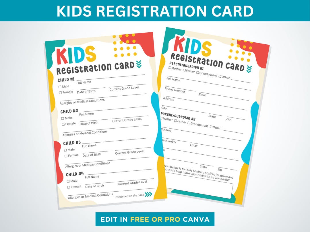 Kids Ministry Registration Card, Children's Ministry Registration, Kids ...