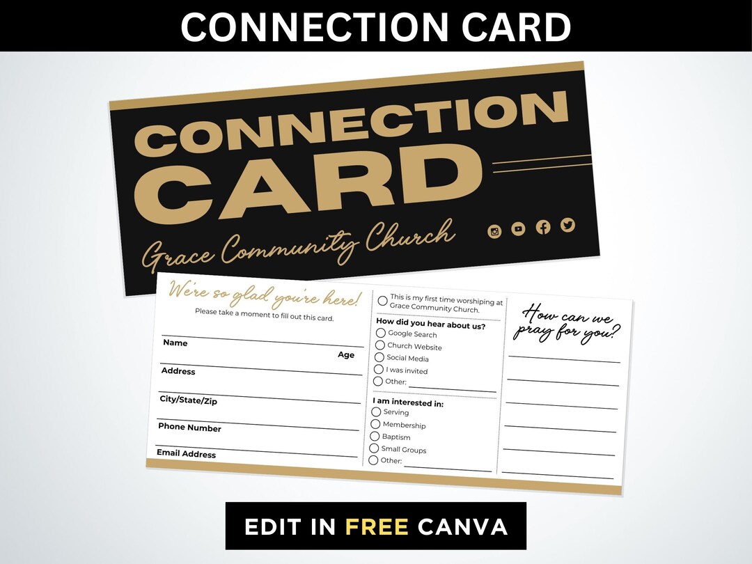 Customizable Church Connection Card Template, Church Welcome Card ...