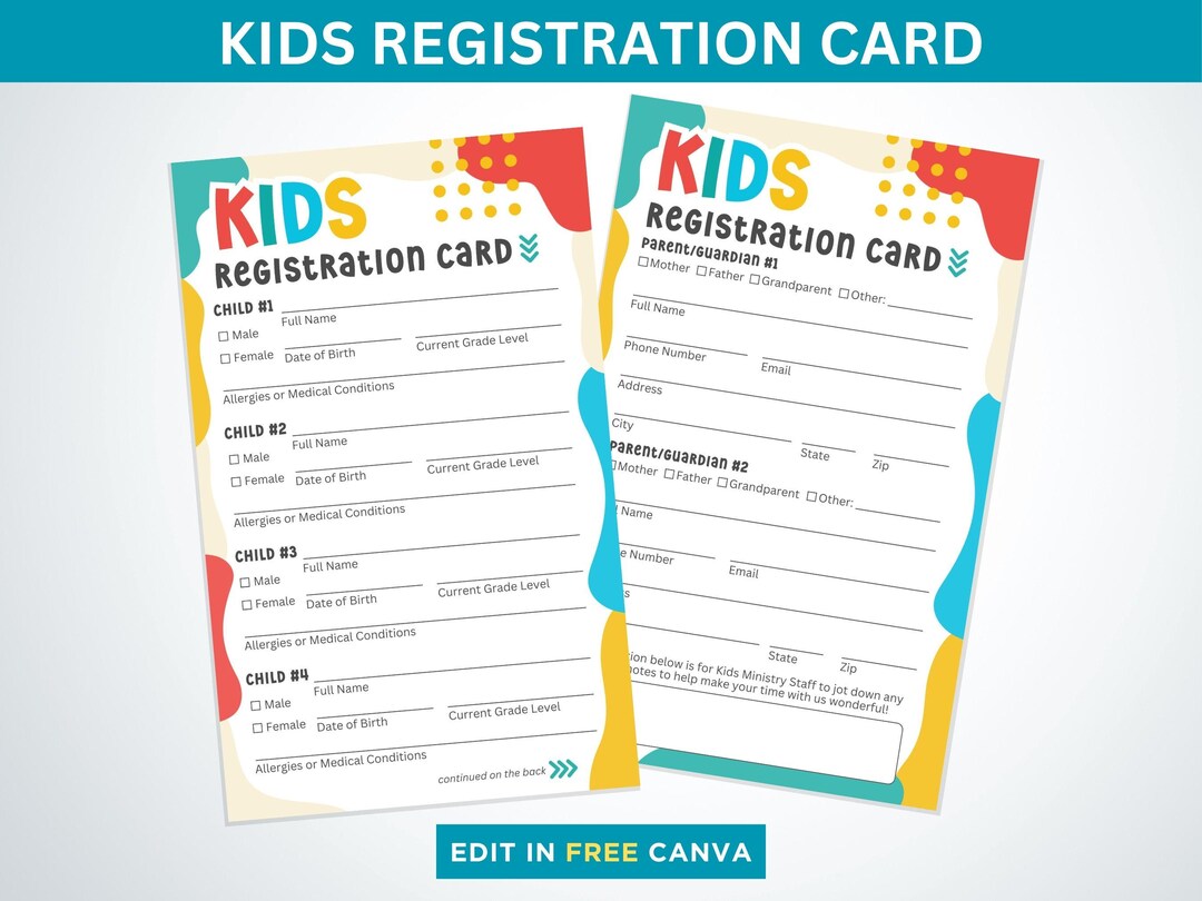 Kids Ministry Registration Card, Children's Ministry Registration, Kids ...