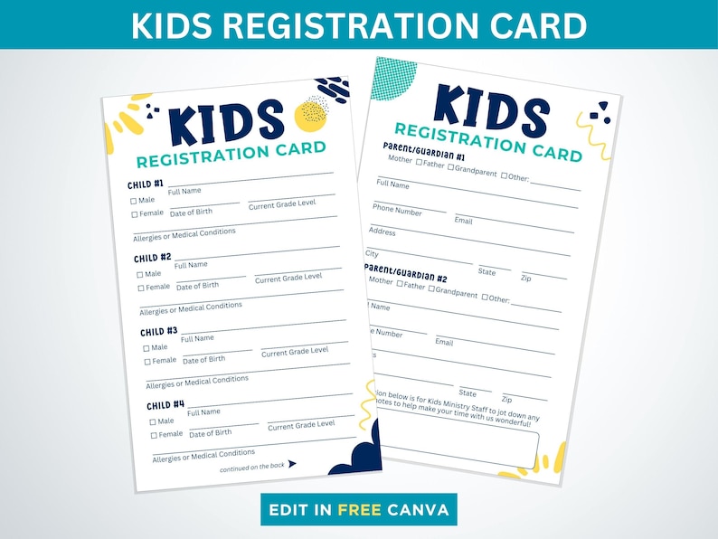 Kids Ministry Registration Card, Children's Ministry Registration, Kids ...