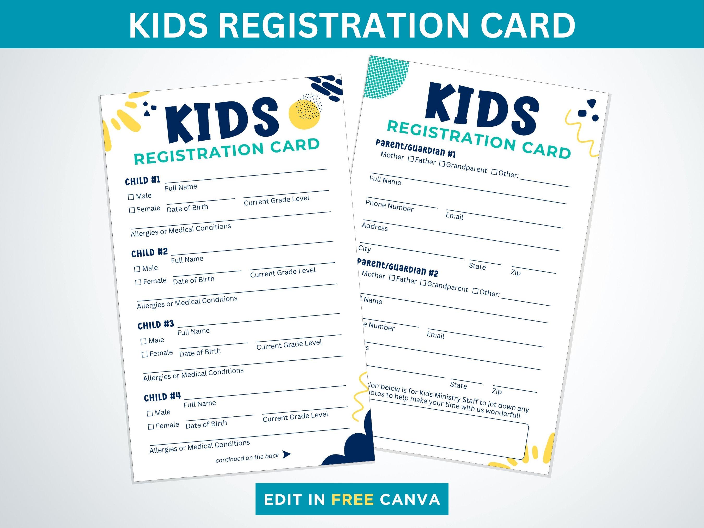 Kids Ministry Registration Card, Children's Ministry Registration, Kids ...