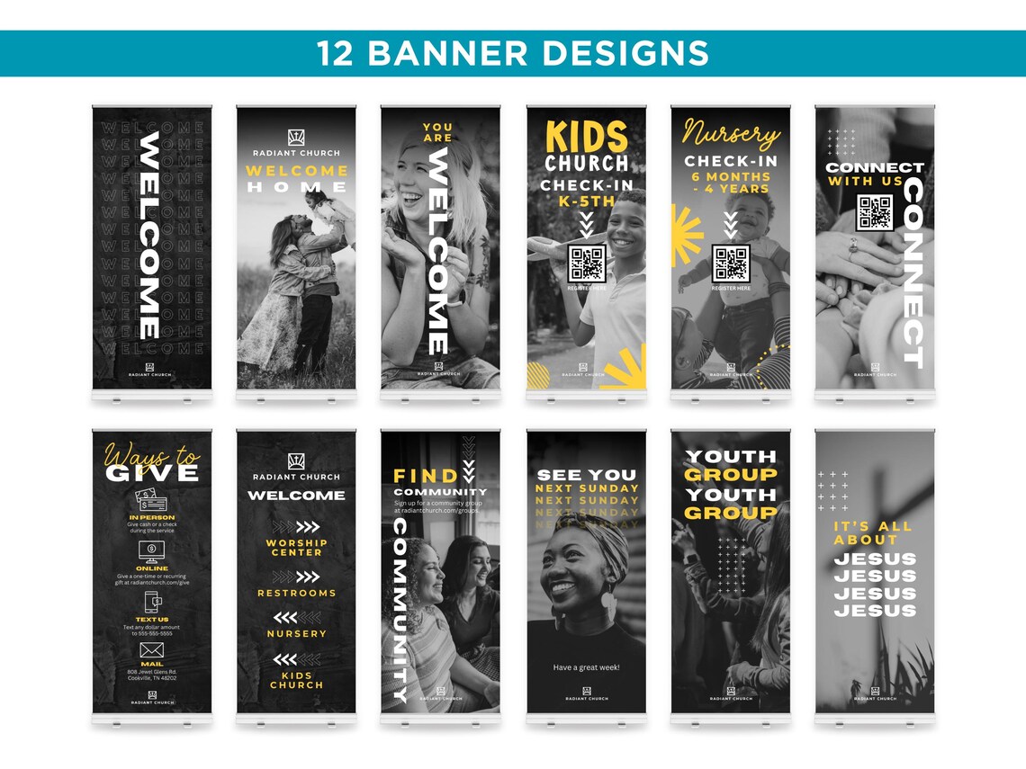 Church Retractable Banner Canva Template. Black and White Banner ...