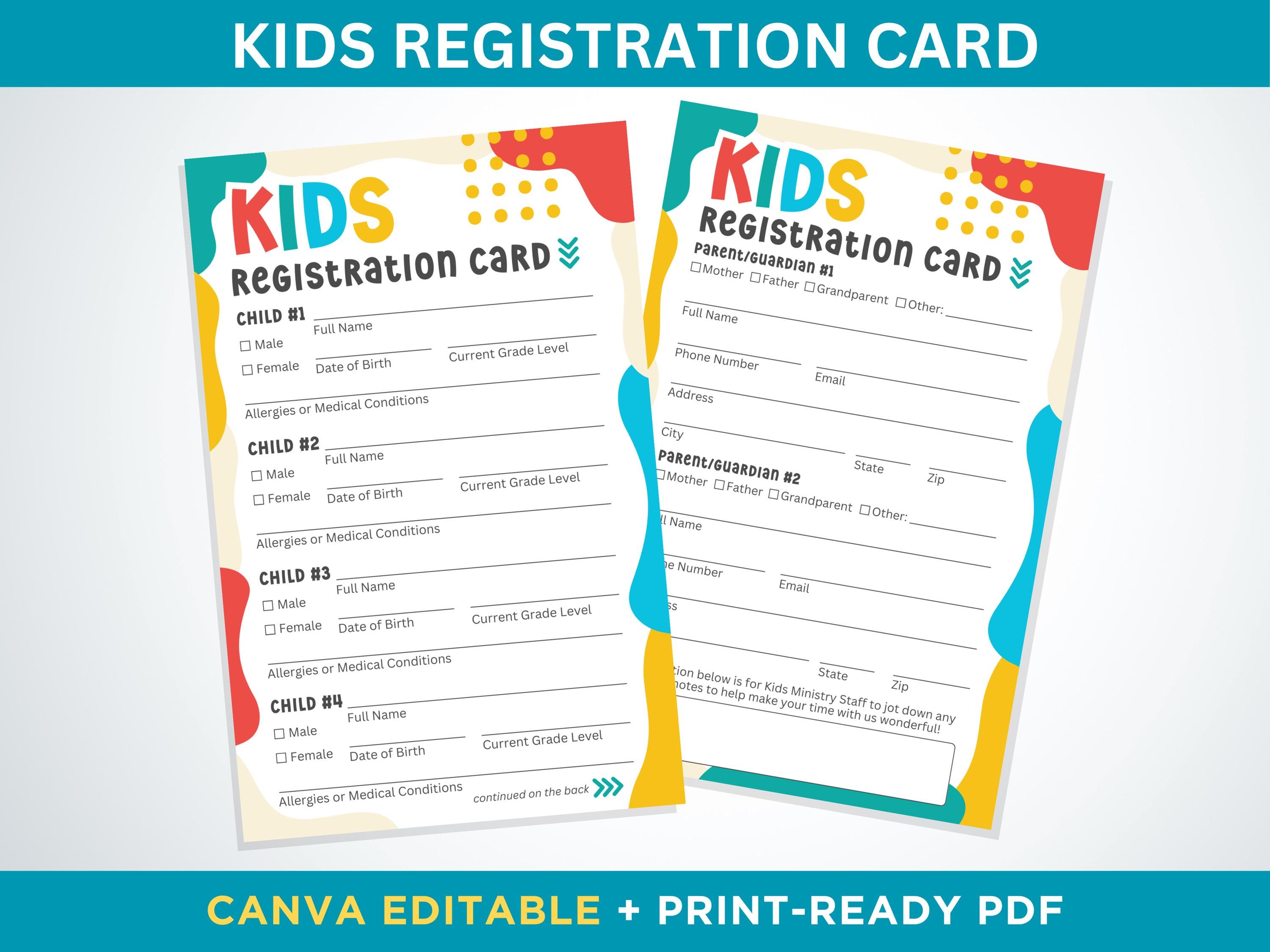 Kids Ministry Registration Card, Children's Ministry Registration, Kids ...