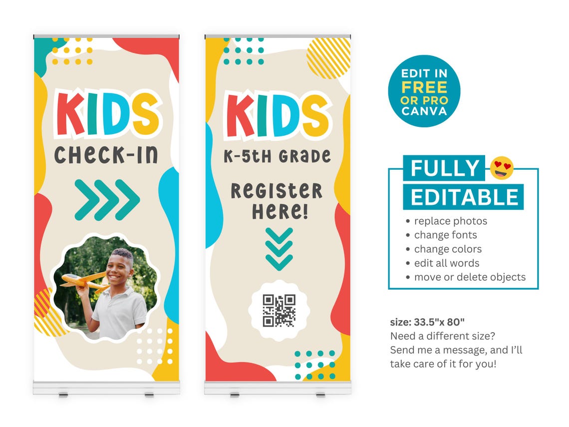 Kids Ministry Check-in Retractable Banner, Children's Ministry Pop up ...