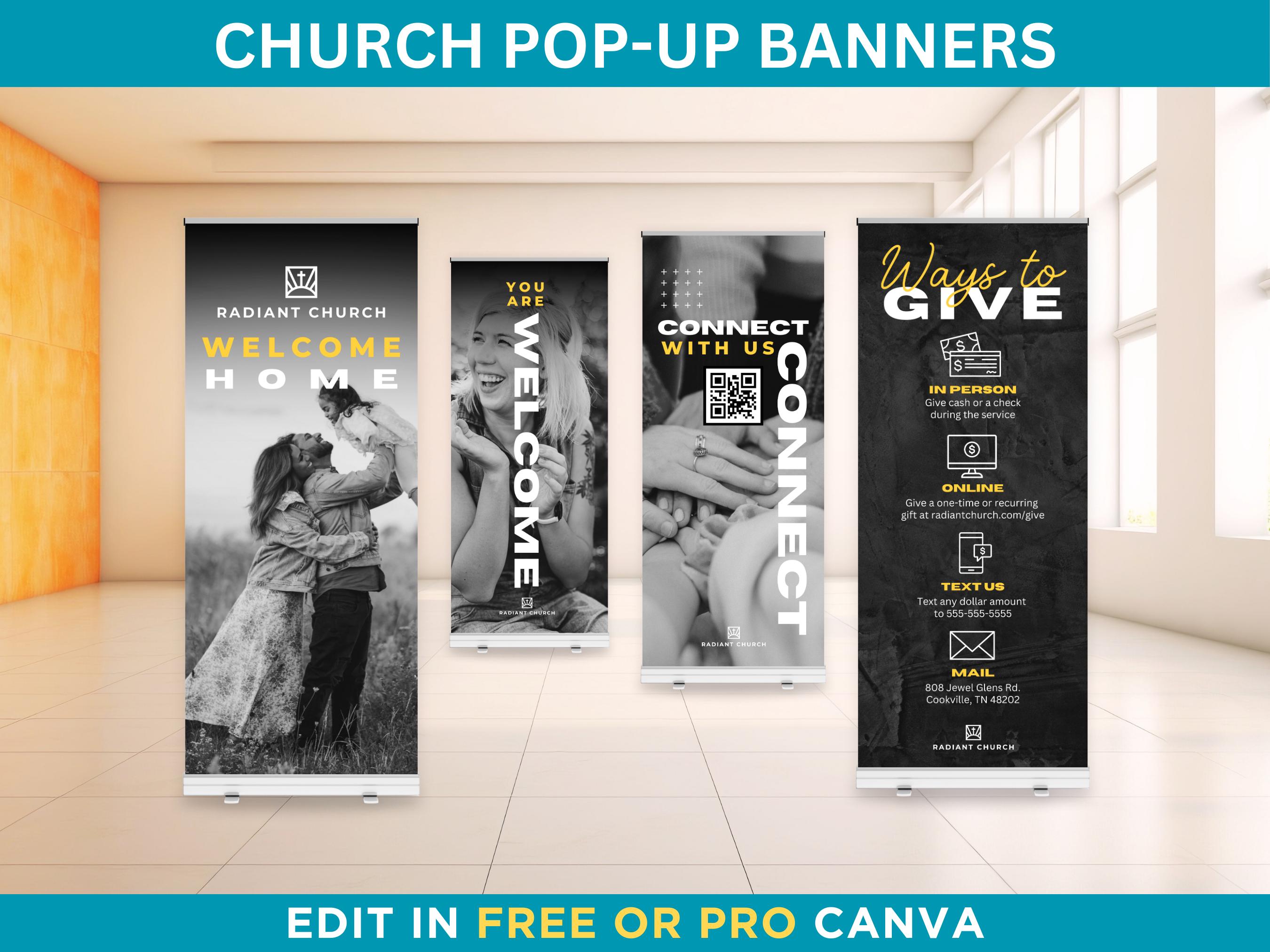 Church Retractable Banner Canva Template. Black and White Banner ...