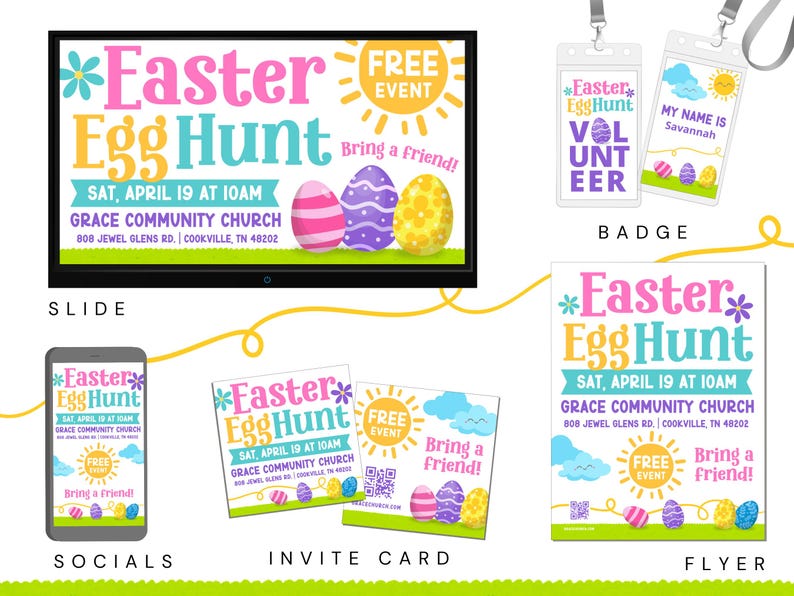 Colorful Easter Egg Hunt Bundle Easter Egg Hunt Flyer Easter Egg Hunt ...