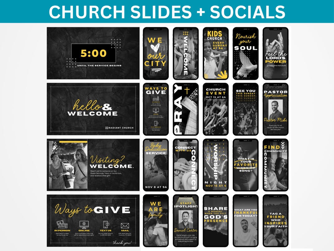 Church Slides and Church Social Media Bundle, Editable Church Posts ...