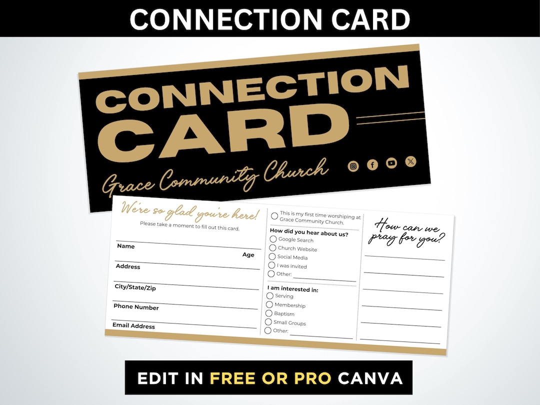 Customizable Church Connection Card Template, Church Welcome Card ...