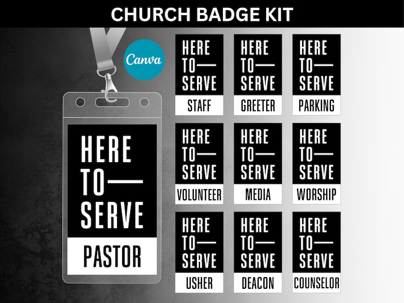 Black and White Church Badge Kit Church Badge Bundle Pastor Badge ...