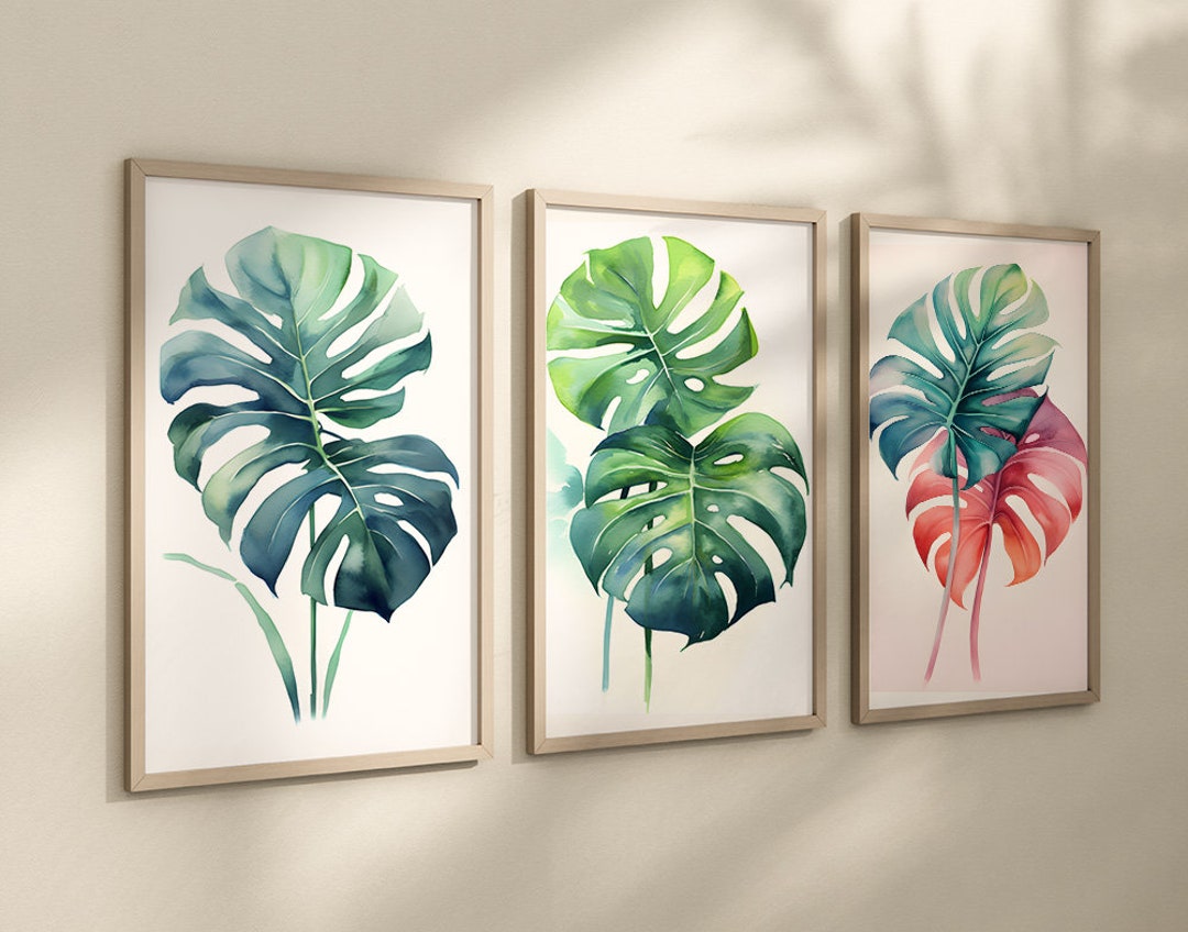 Monstera Plant Prints Set of 3 Minimal Plant Art Spring - Etsy