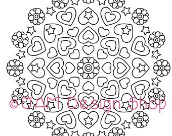 Coloring Sheet, Mandala Coloring Page, Kids Coloring, Heart Theme ...