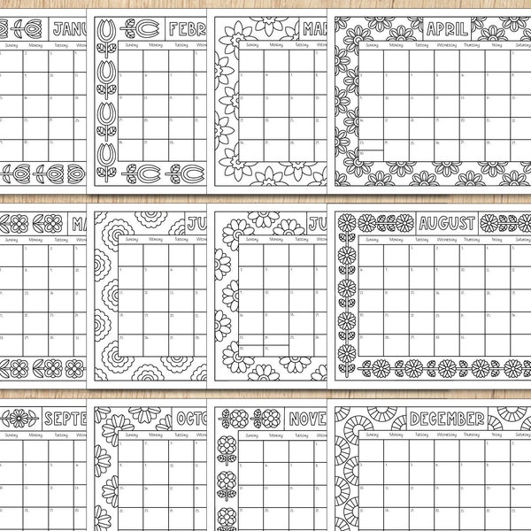 Digital Download, Printable Calendar 2023 Monthly, Floral Calendar 2023 ...