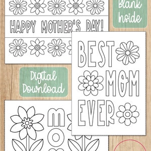 Color Your Own Mother's Day Cards, Printable Cards, Greeting Card Set ...