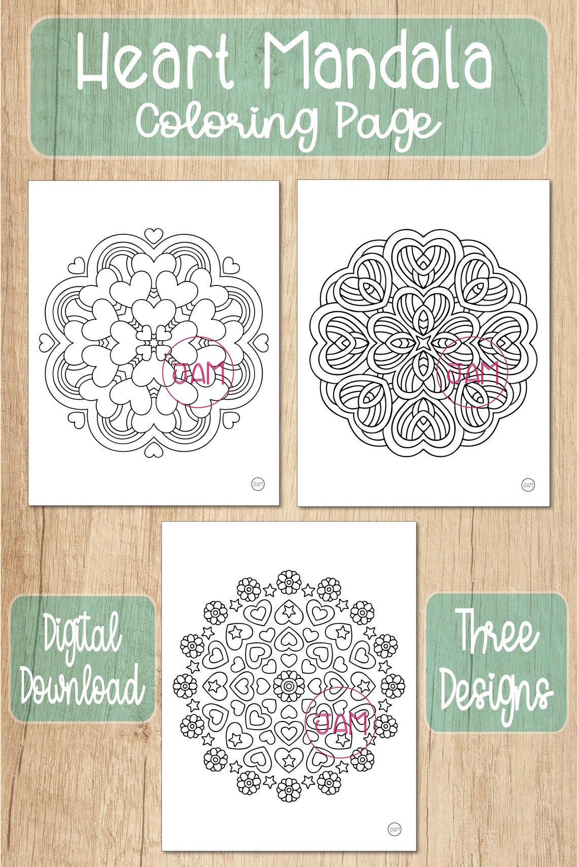 Coloring Page Bundle, Mandala Coloring Page, Kids Coloring, Heart Theme ...