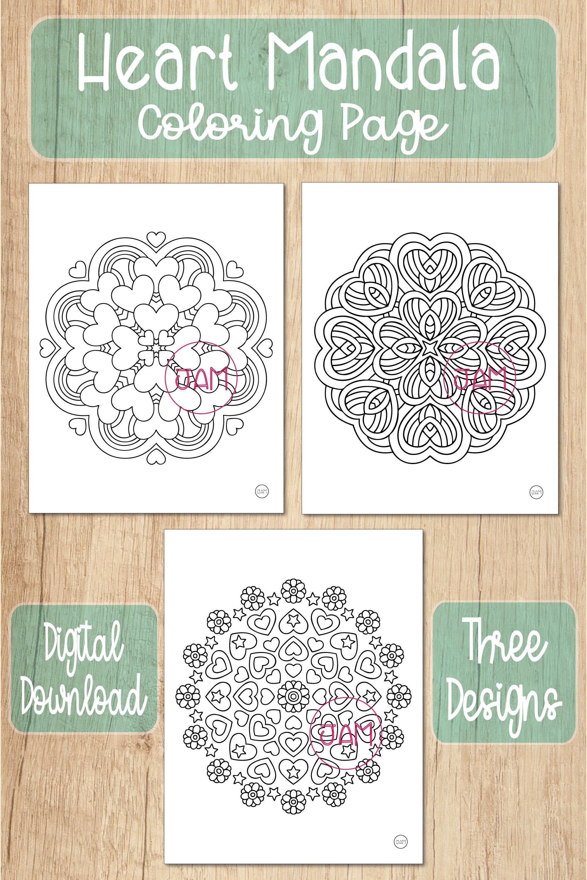 Coloring Page Bundle, Mandala Coloring Page, Kids Coloring, Heart Theme ...