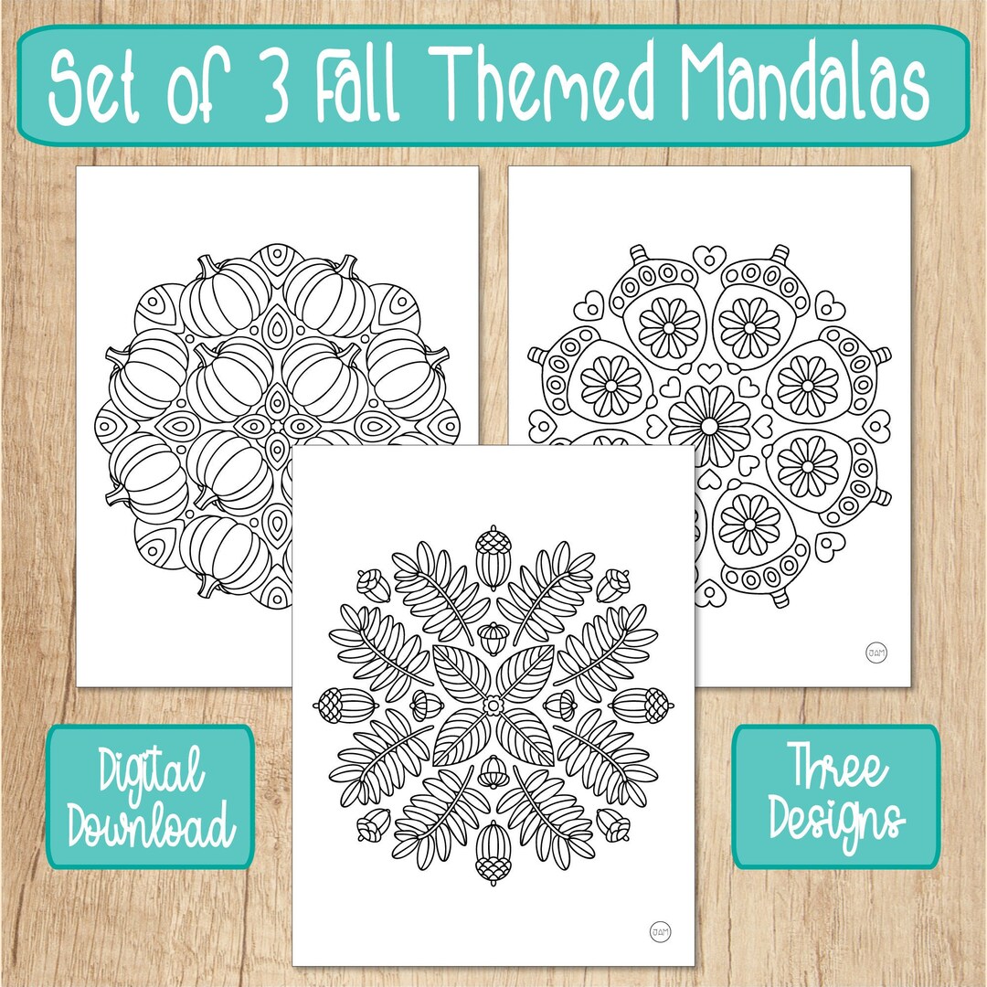Digital Download, Fall Theme, Autumn, Mandala Coloring Pages, Acorns ...