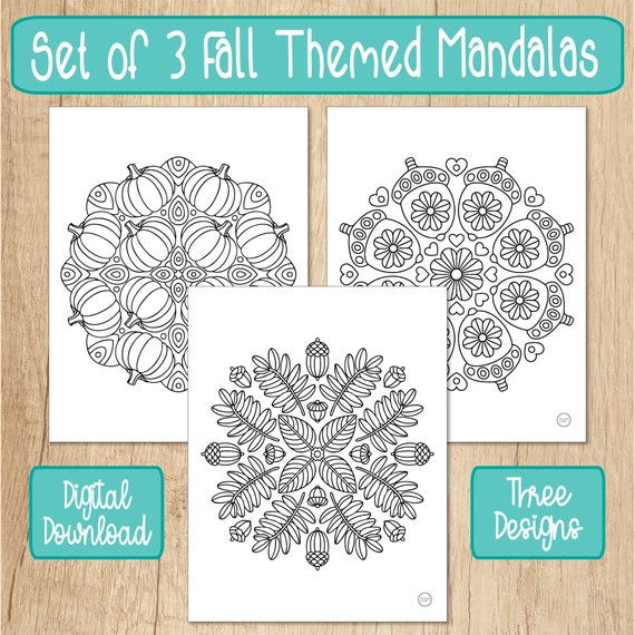 Digital Download Fall Theme Autumn Mandala Coloring Pages - Etsy