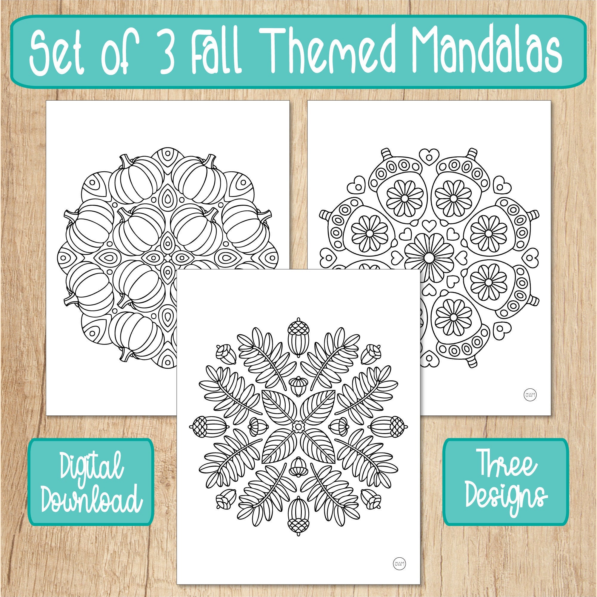Digital Download, Fall Theme, Autumn, Mandala Coloring Pages, Acorns ...