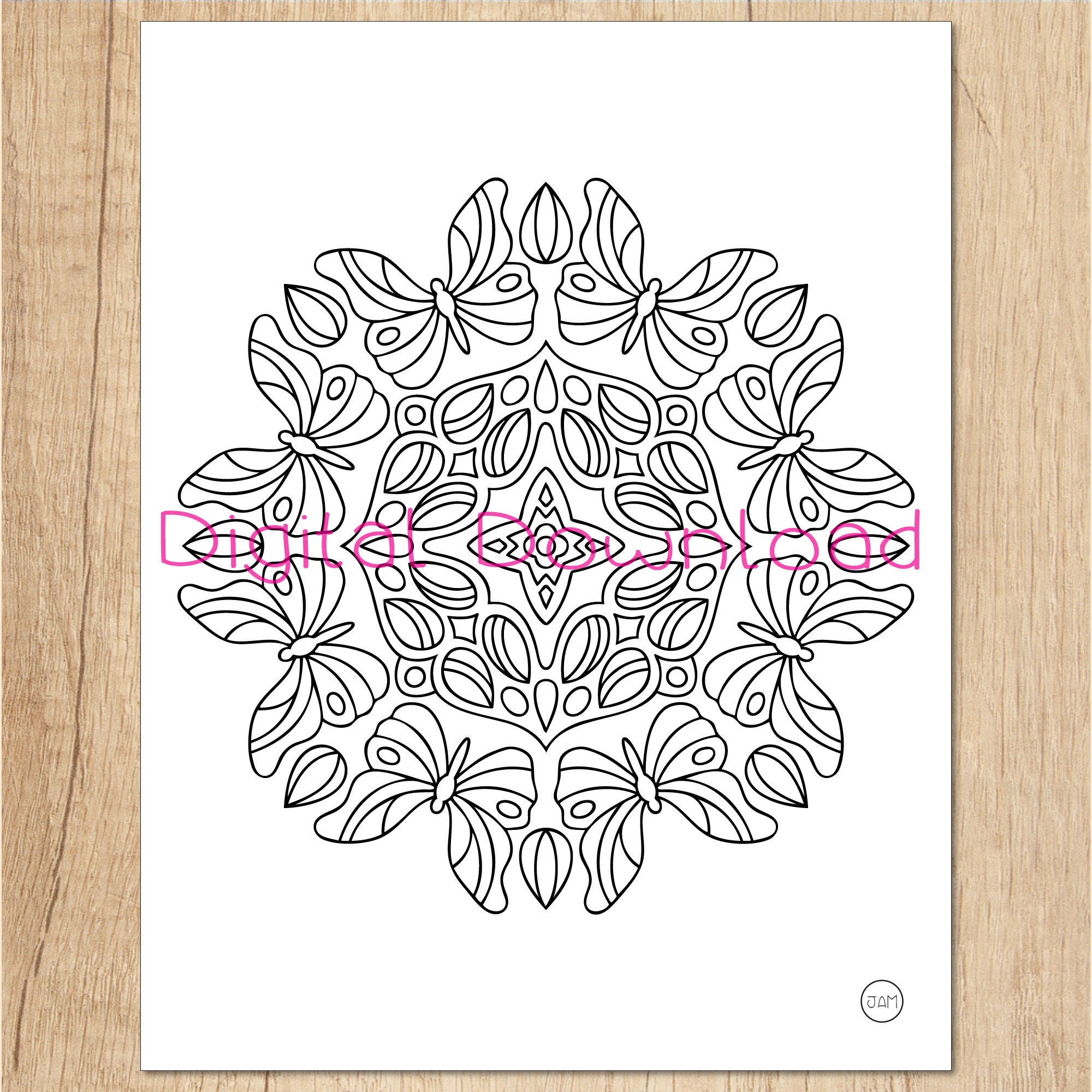 Butterfly Mandala Coloring Page, Coloring PDF, Adult Coloring Book ...