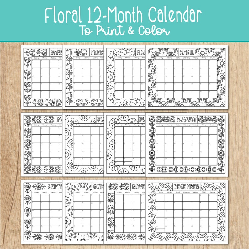 Digital Download, Printable Calendar 2023 Monthly, Floral Calendar 2023 ...