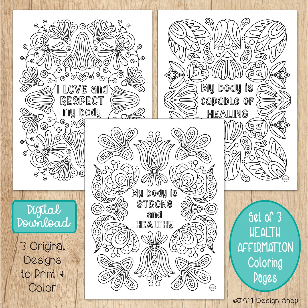 Digital Download, Coloring Page Set, Health Affirmations, Body ...