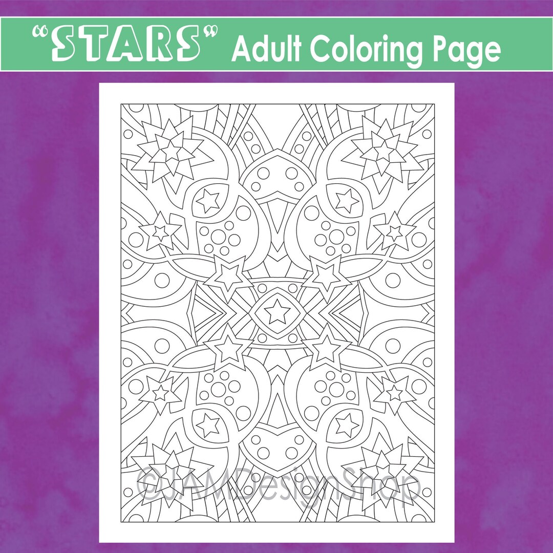 Coloring Page, Star Design, Star Pattern, Coloring for Adults, Adult ...