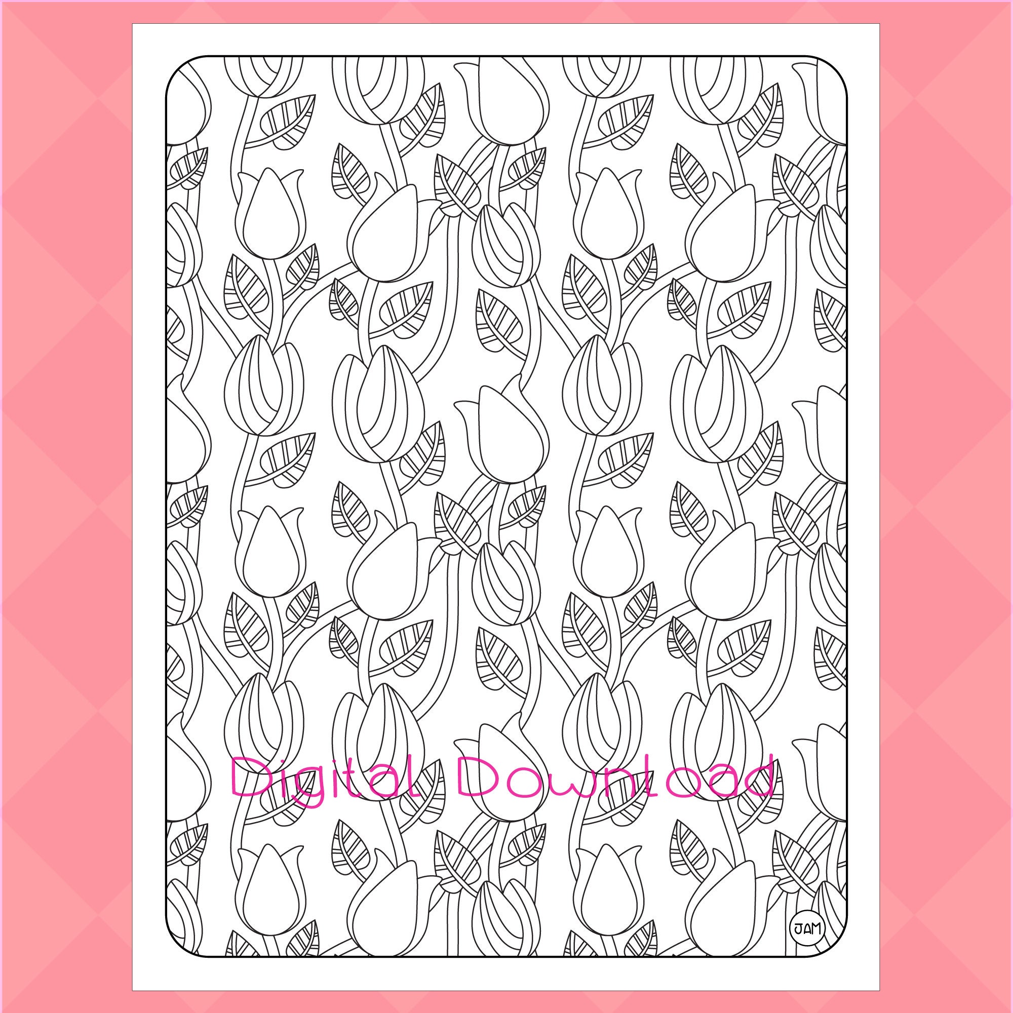 Tulip Coloring Page, Flower Design, Floral Pattern, Spring Coloring ...