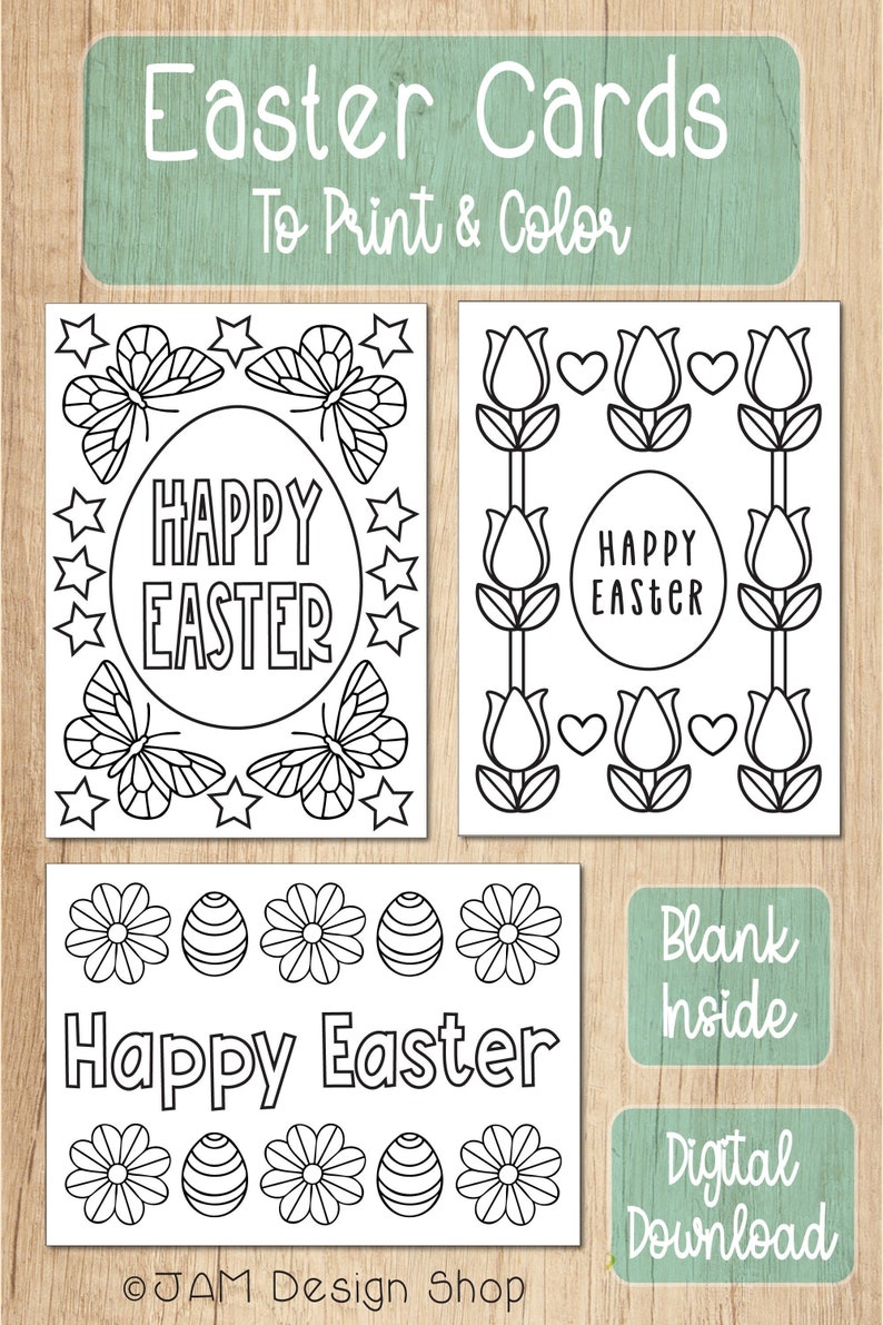 Color Your Own Easter Cards, Printable Cards, Greeting Card Set, Easter ...