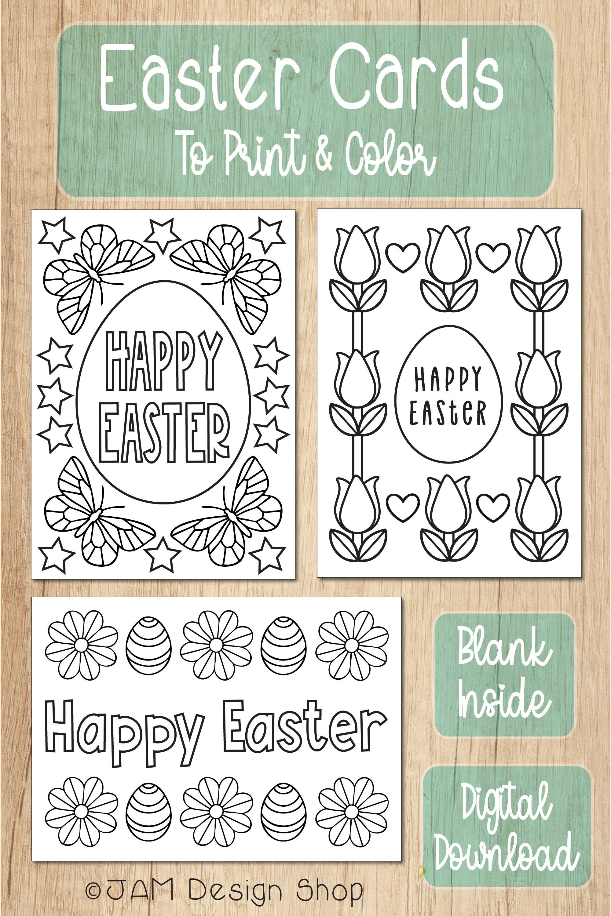 Color Your Own Easter Cards, Printable Cards, Greeting Card Set, Easter ...