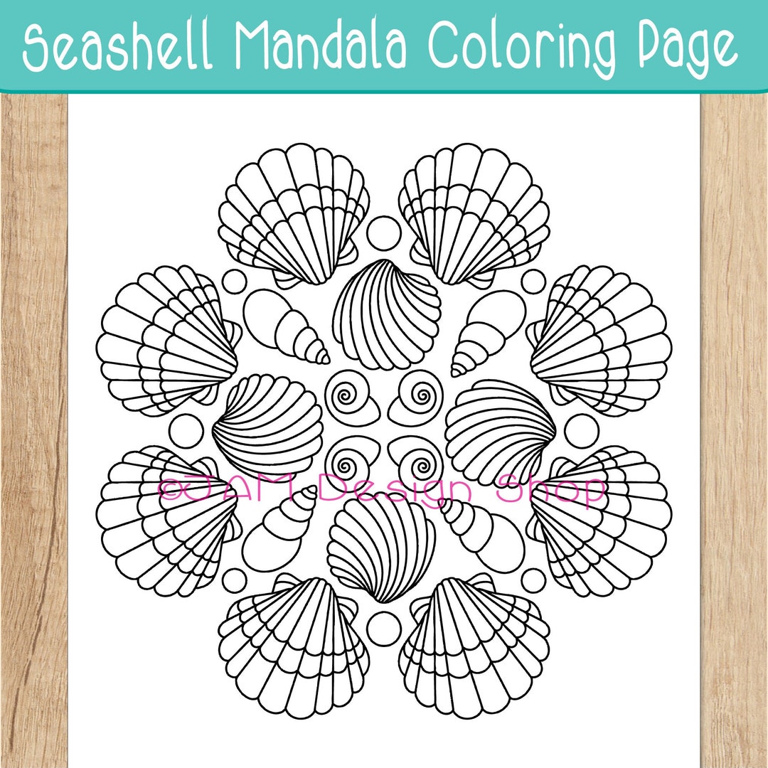 Seashell Mandala Coloring Page, Ocean Mandala, Digital Download ...