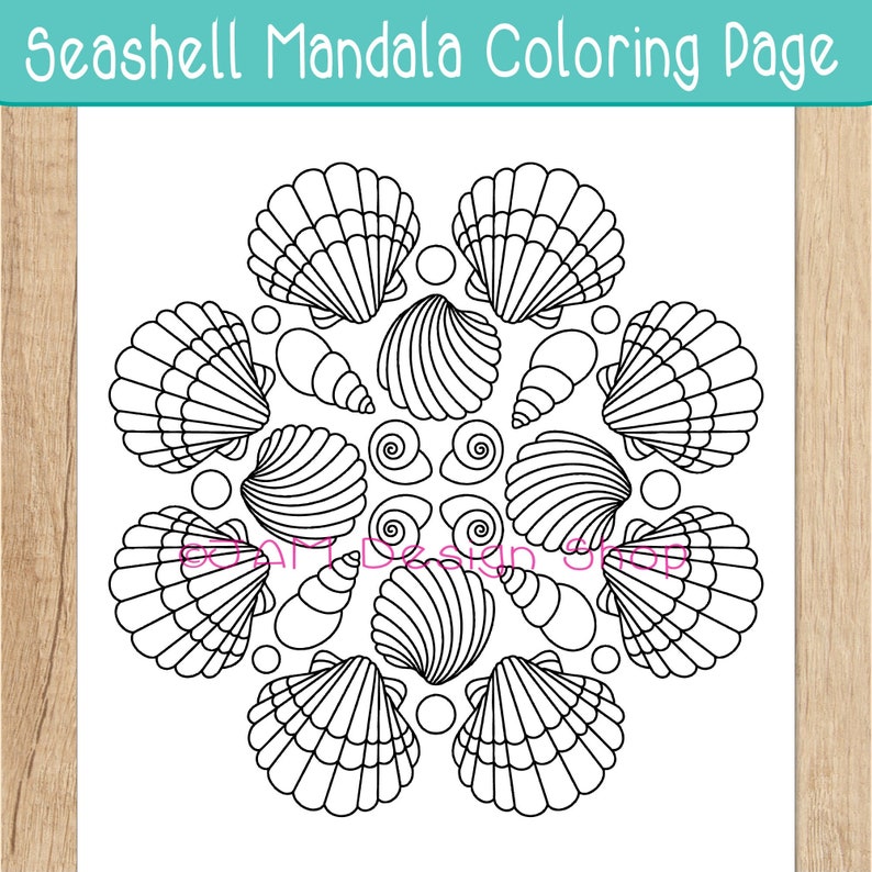 Seashell Mandala Coloring Page, Ocean Mandala, Digital Download ...