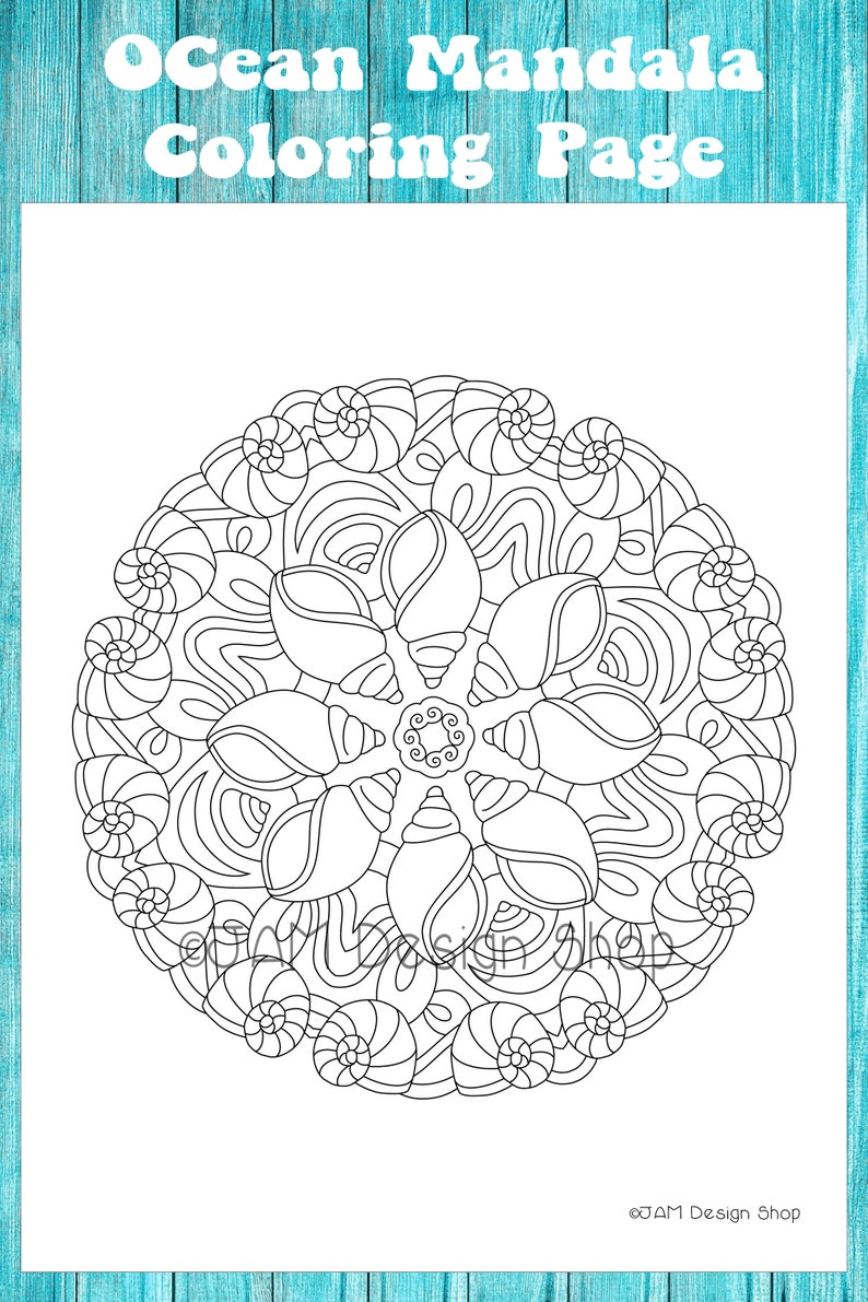 Coloring Page Mandala Design Ocean Mandala Shell Mandala | Etsy