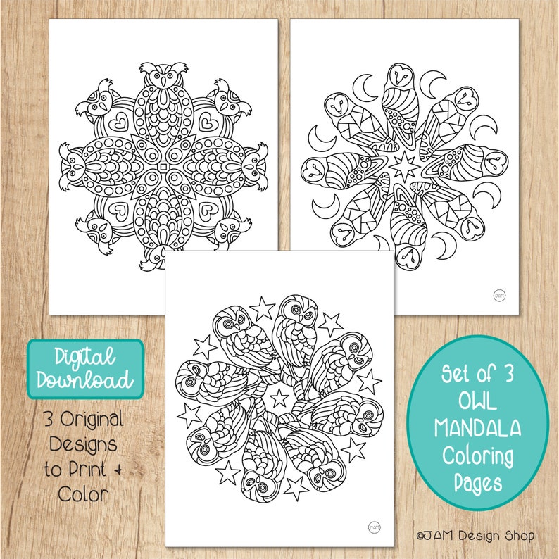 Digital Download, Owl Mandalas, Coloring Pages, Instant Download, Bird ...
