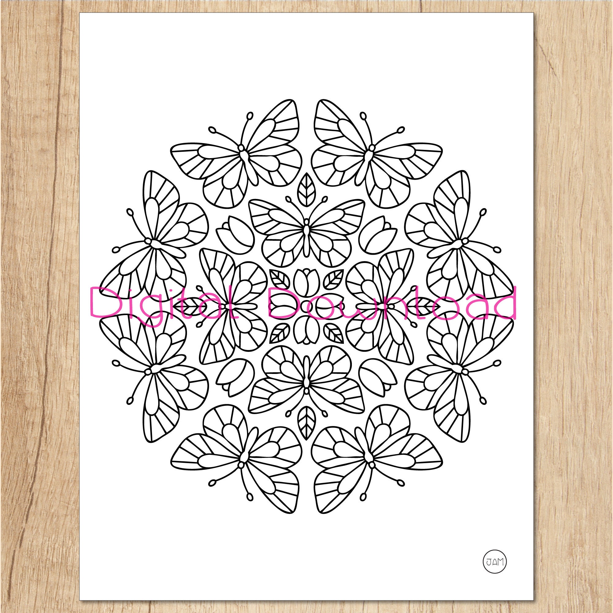 Butterfly Mandala Coloring Page, Coloring PDF, Adult Coloring Book ...