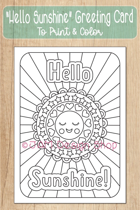 Coloring Card Coloring Book Card Hello Sunshine Thinking of - Etsy