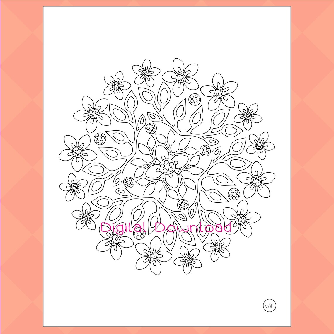 Adult Coloring Book Flower Mandala Coloring Page Digital | Etsy