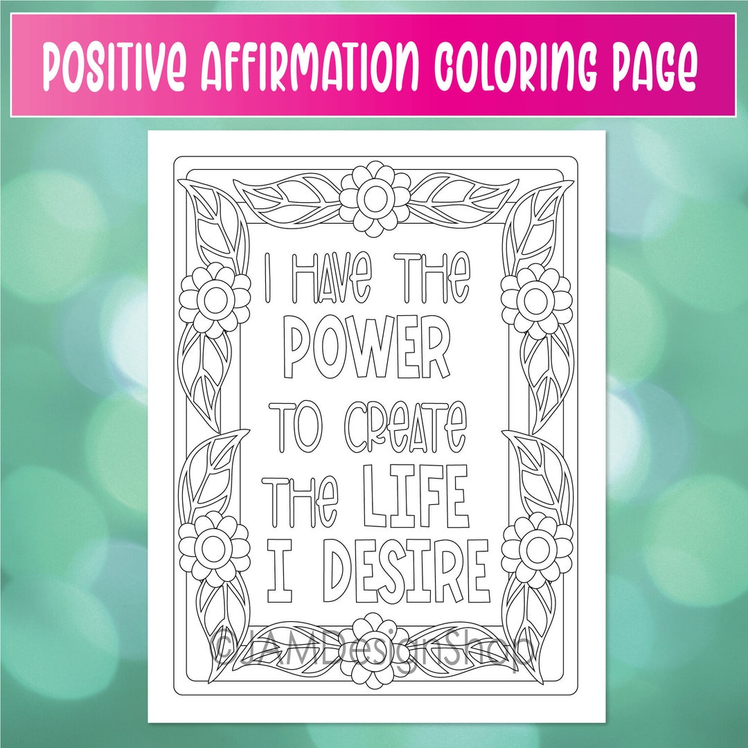 Positive Affirmation, Coloring Page, Coloring for Adults, Adult ...
