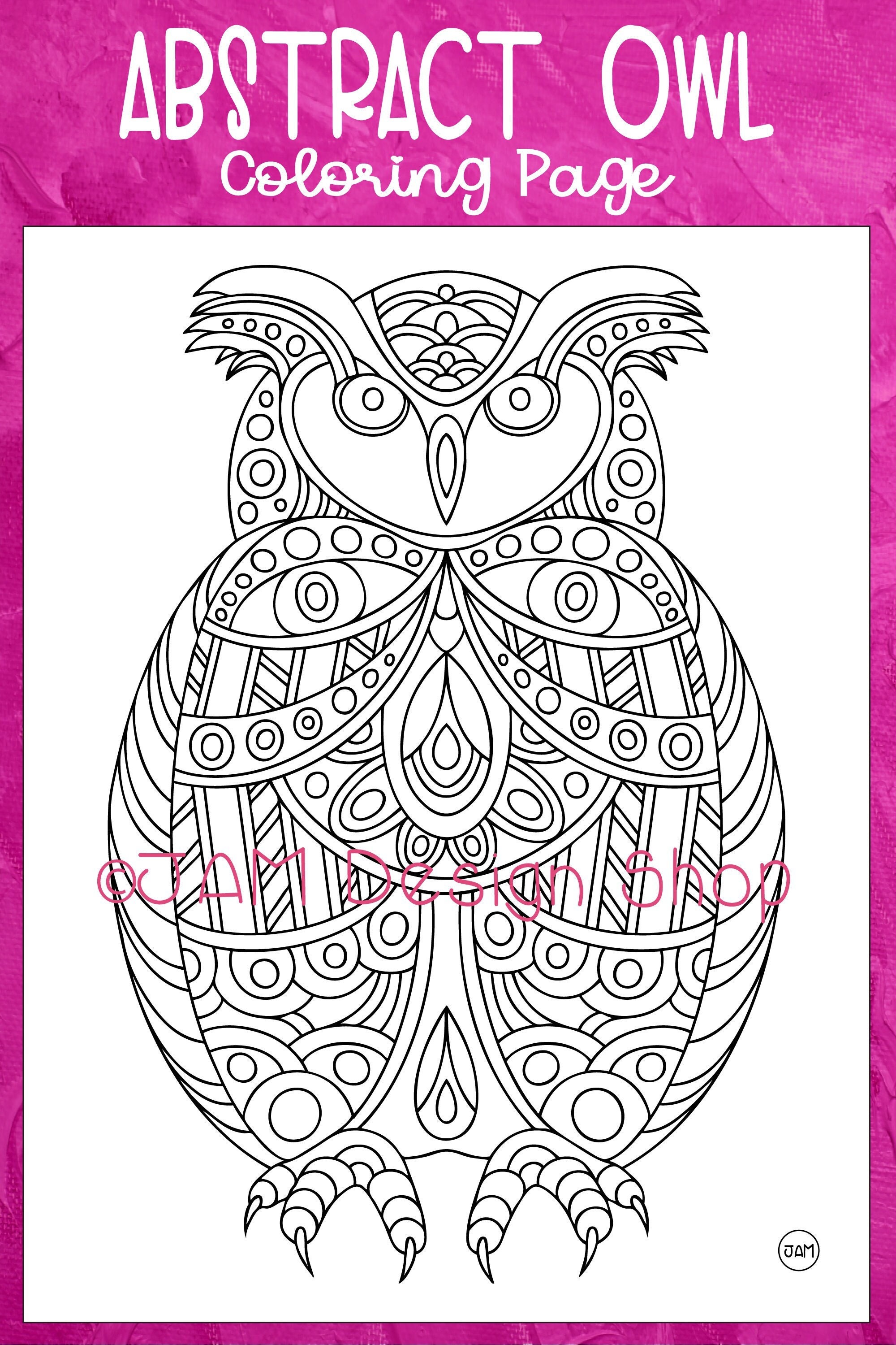 Owl Coloring Page, Horned Owl Art, Coloring PDF, Zentangle Pattern ...