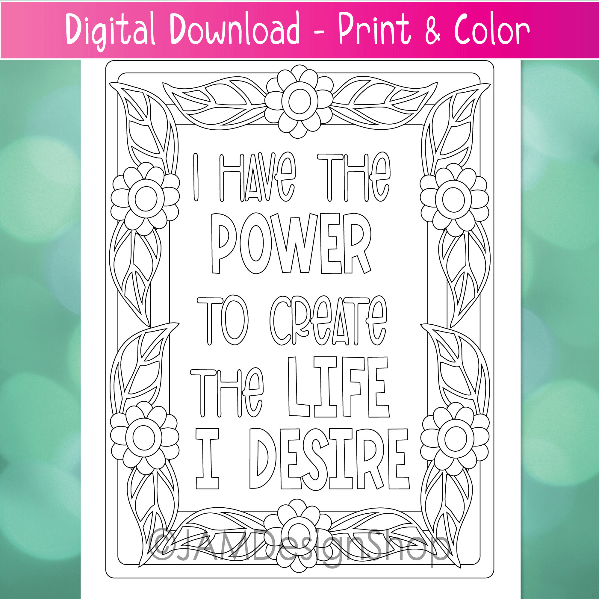 Positive Affirmation, Coloring Page, Coloring for Adults, Adult ...