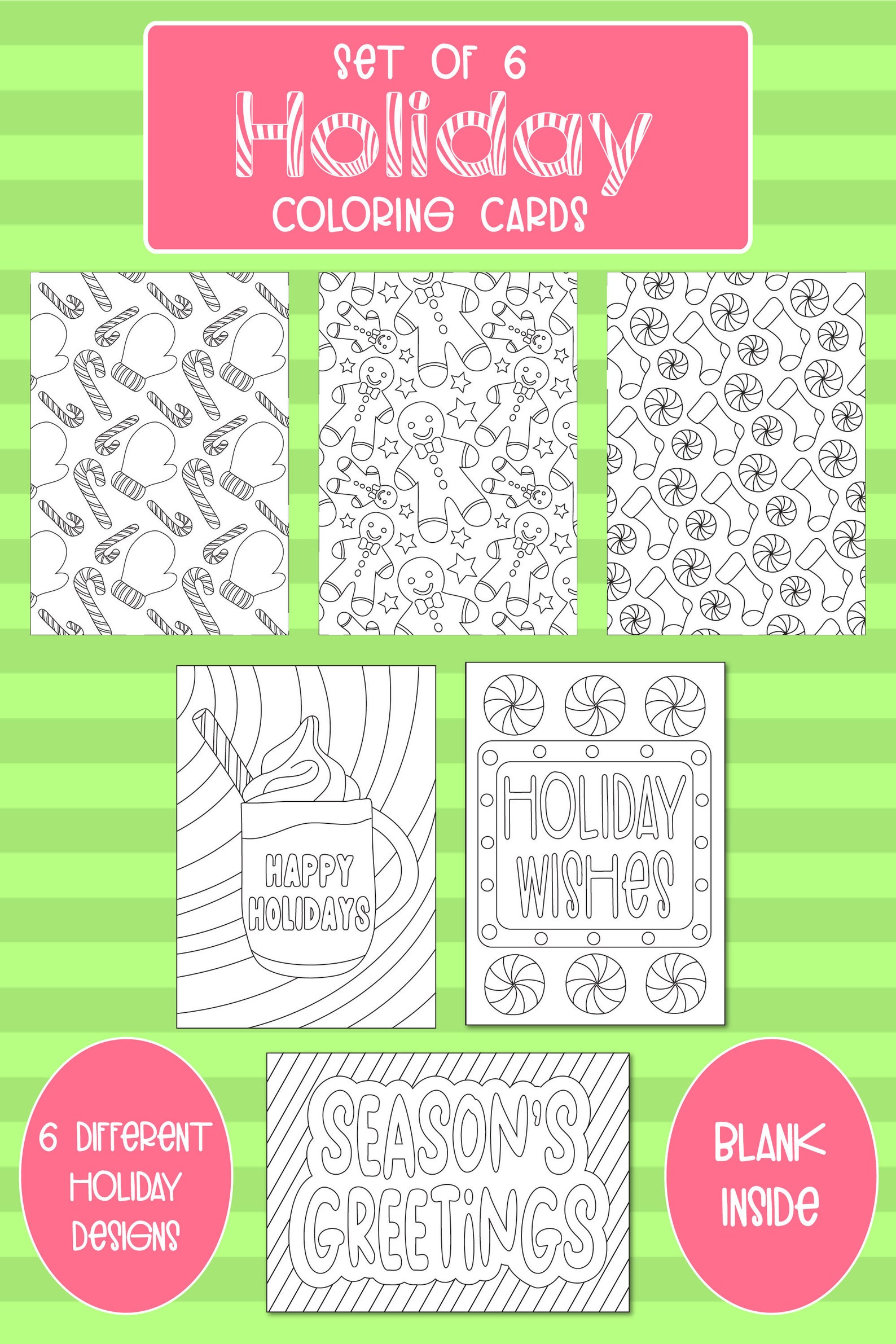 Coloring Cards, Holiday Cards, Christmas Cards, Holiday Card Set ...
