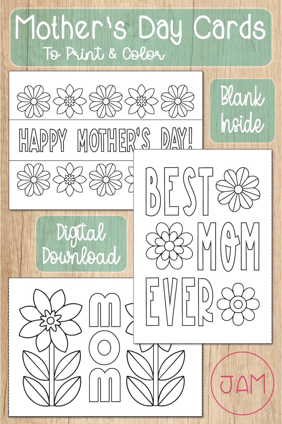 Color Your Own Mother's Day Cards, Printable Cards, Greeting Card Set ...
