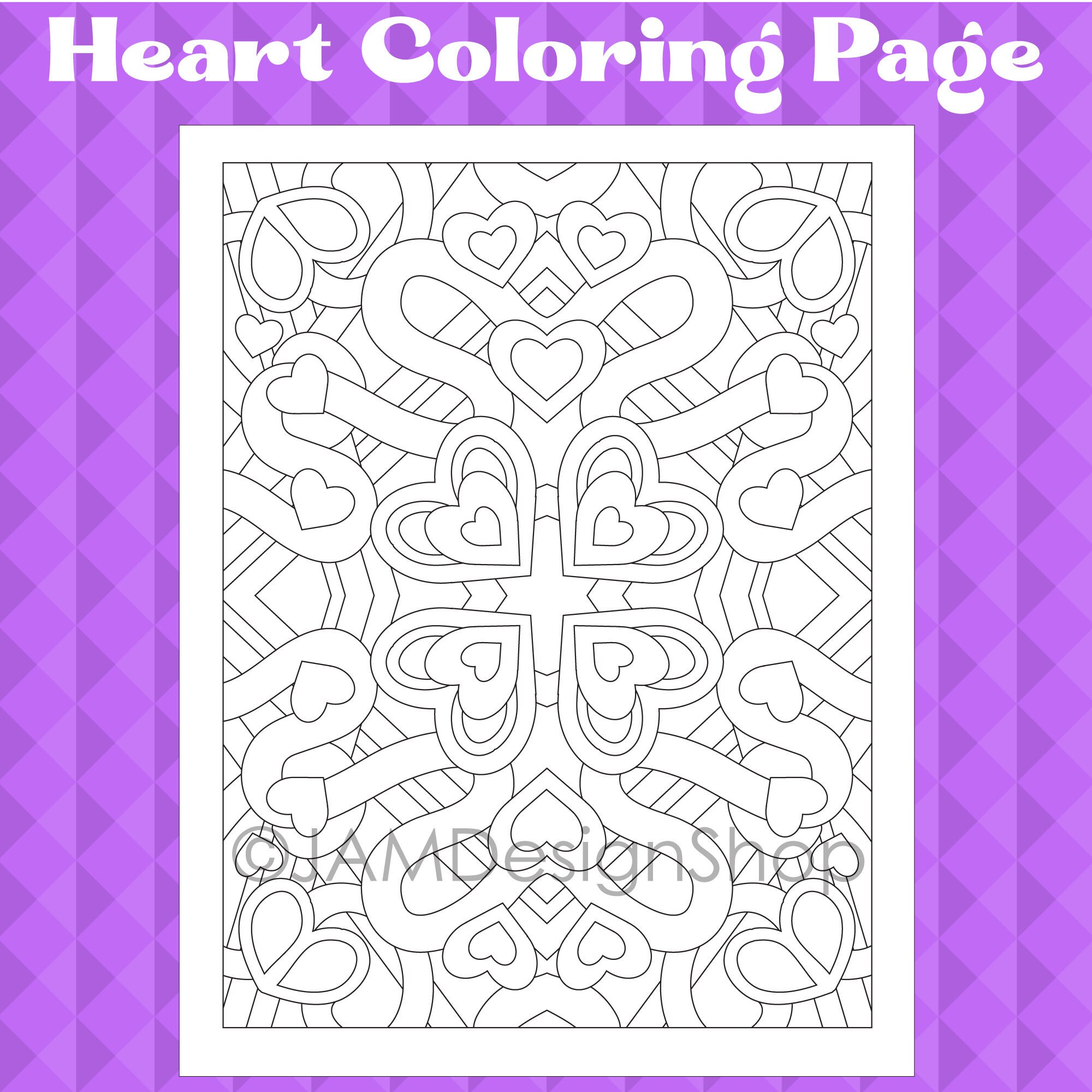 Heart Coloring Page Heart Design Coloring Pages Coloring | Etsy
