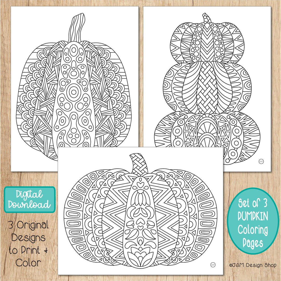 Digital Download, Coloring Page Set, Pumpkins, Fall, Autumn ...