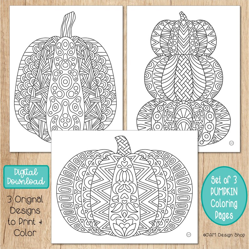 Digital Download, Coloring Page Set, Pumpkins, Fall, Autumn ...