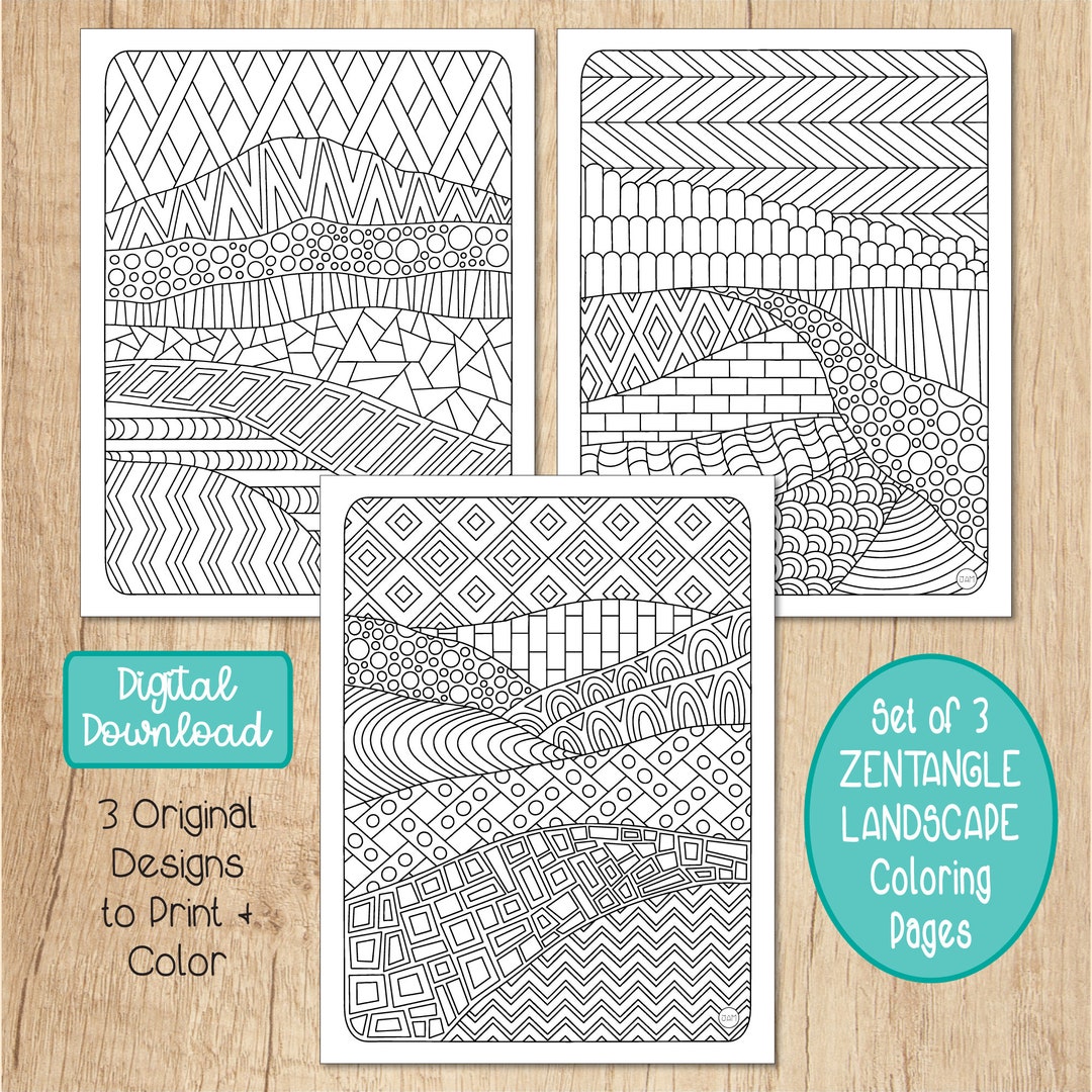 Digital Download, Coloring Page Set, Zentangle, Landscape, Nature Lover ...