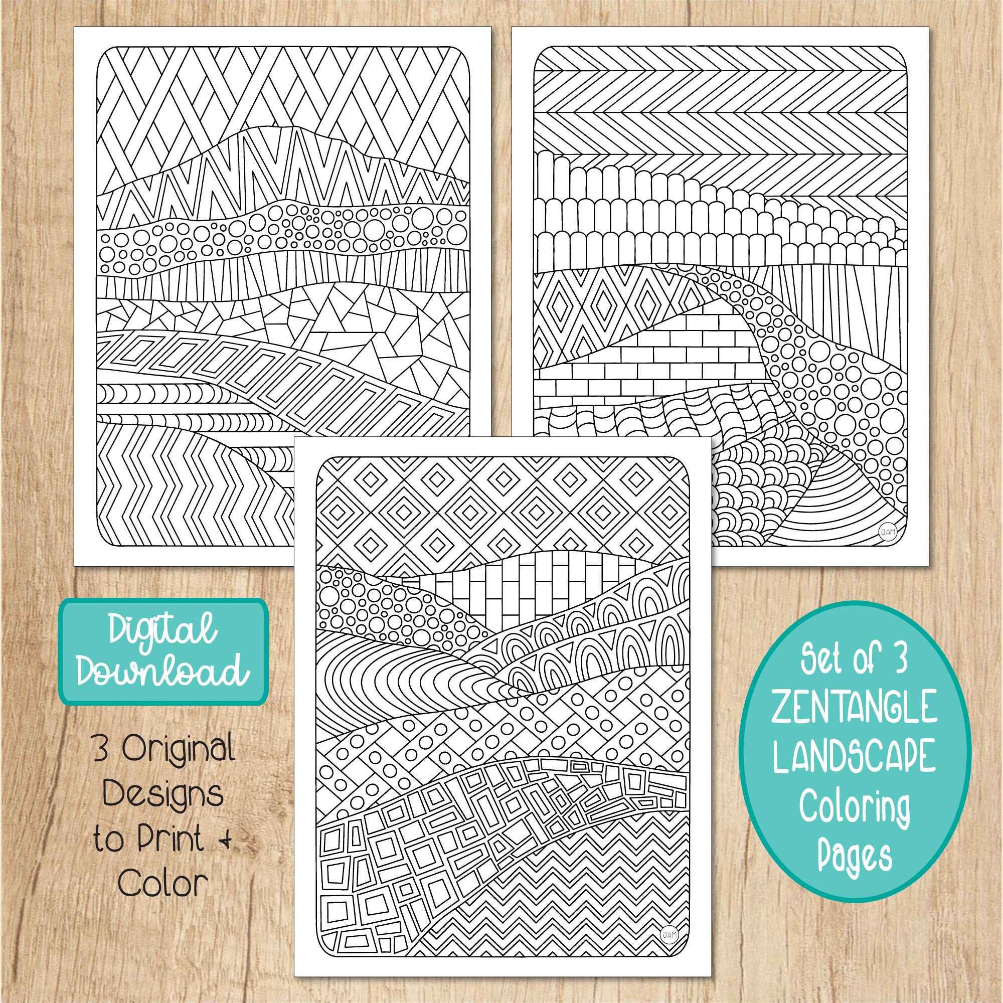 Digital Download, Coloring Page Set, Zentangle, Landscape, Nature Lover ...