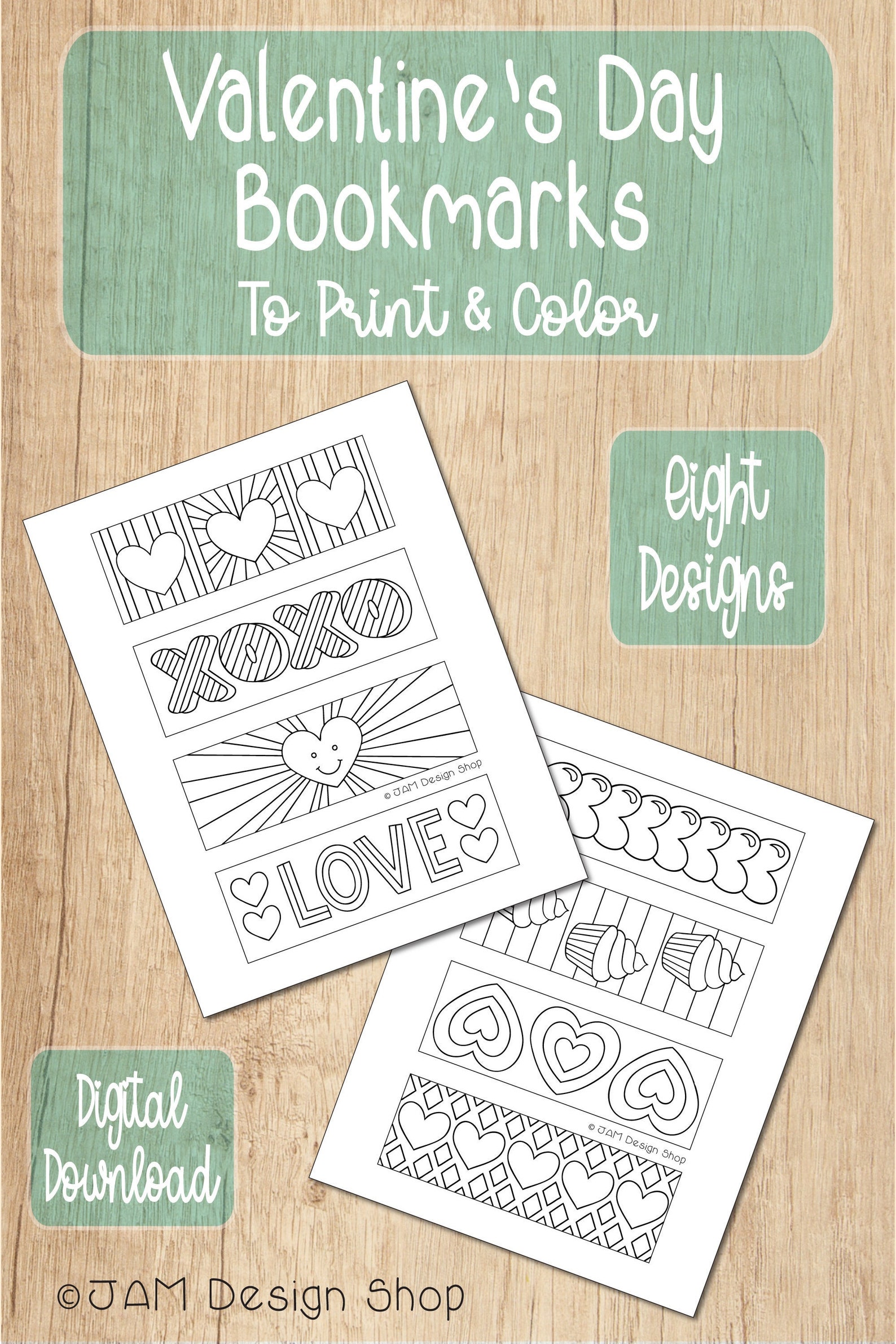 Valentine's Day Bookmarks, Color Your Own, Coloring for Kids, Printable ...